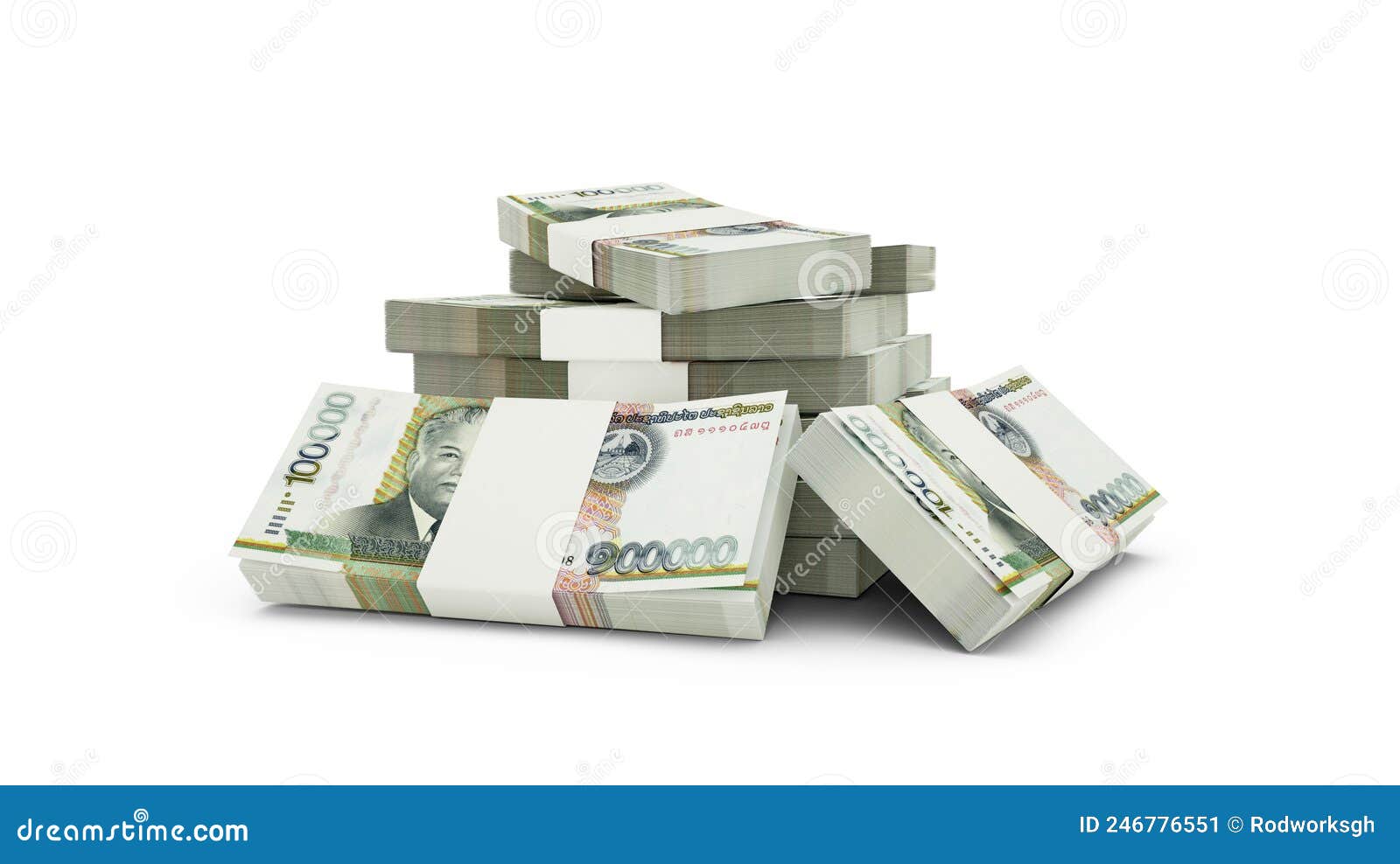 Stack of Laotian Kip Notes. Bundles of Laotian Currency Notes Isolated ...