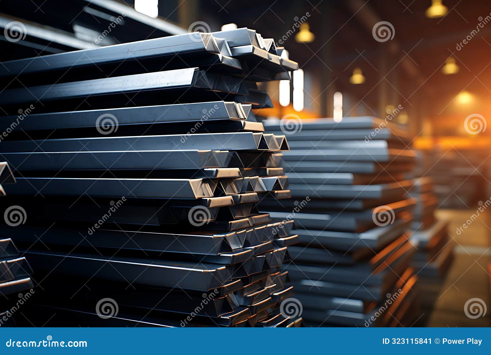 3D Rendering of a Stack of Metal Sheets on a Table in a Factory Stock ...