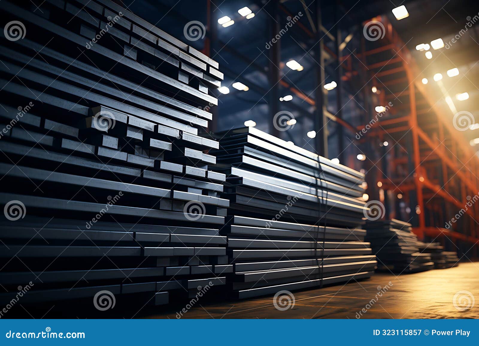 3D Rendering of a Stack of Metal Sheets on a Table in a Factory Stock ...