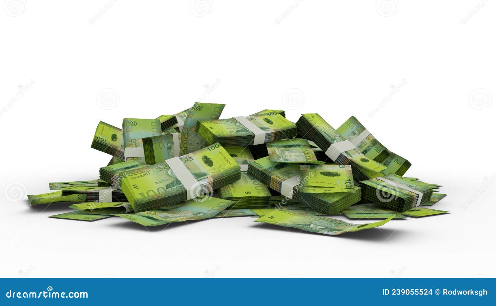 Stack of 100 Samoan Tala Notes Isolated on White Background. Bundles of ...