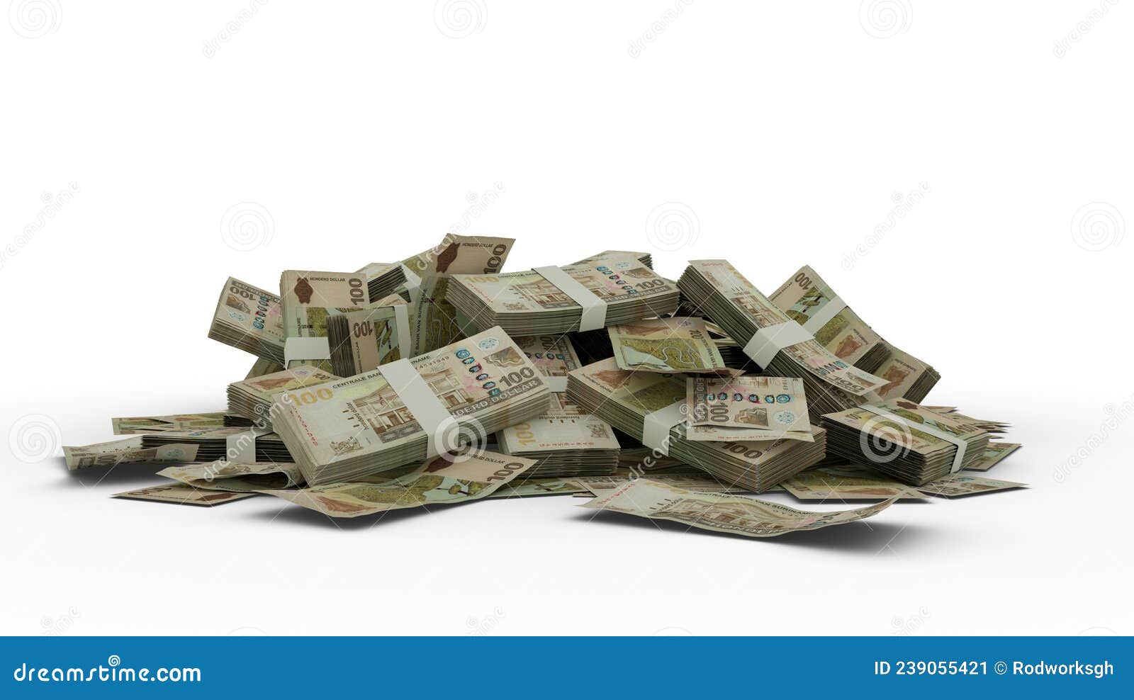 Stack of 100 Suriname Dollar Notes Isolated on White Background ...