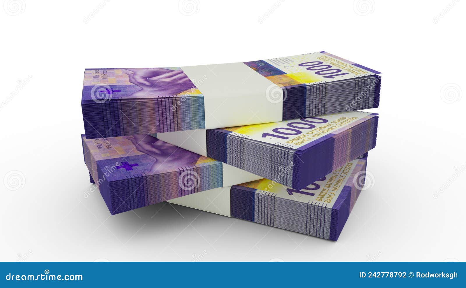 Stack of Swiss Franc Notes. Few Bundles of Swiss Currency Isolated on ...
