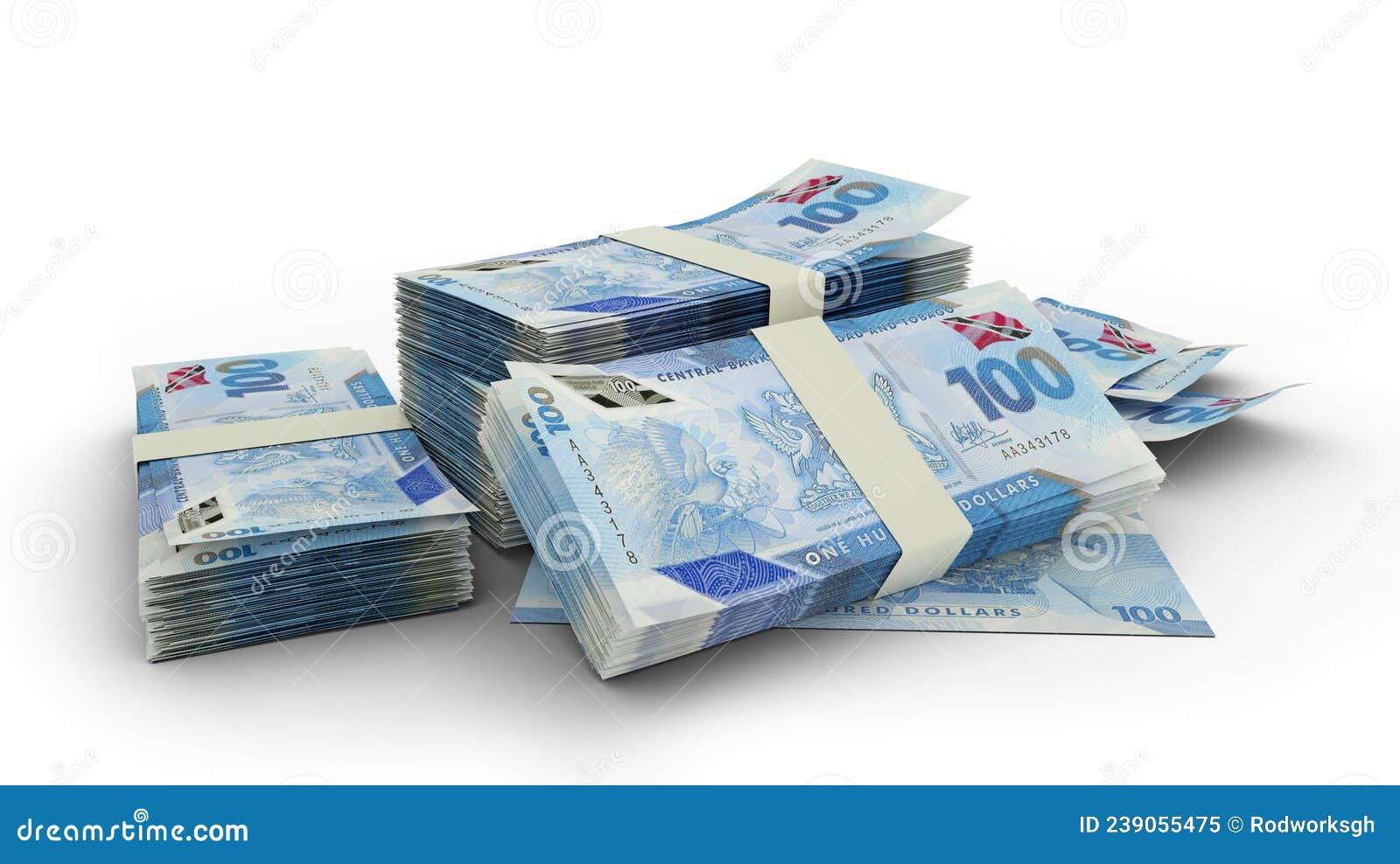 Stack of Trinidad and Tobago Dollar Notes Isolated on White Background ...
