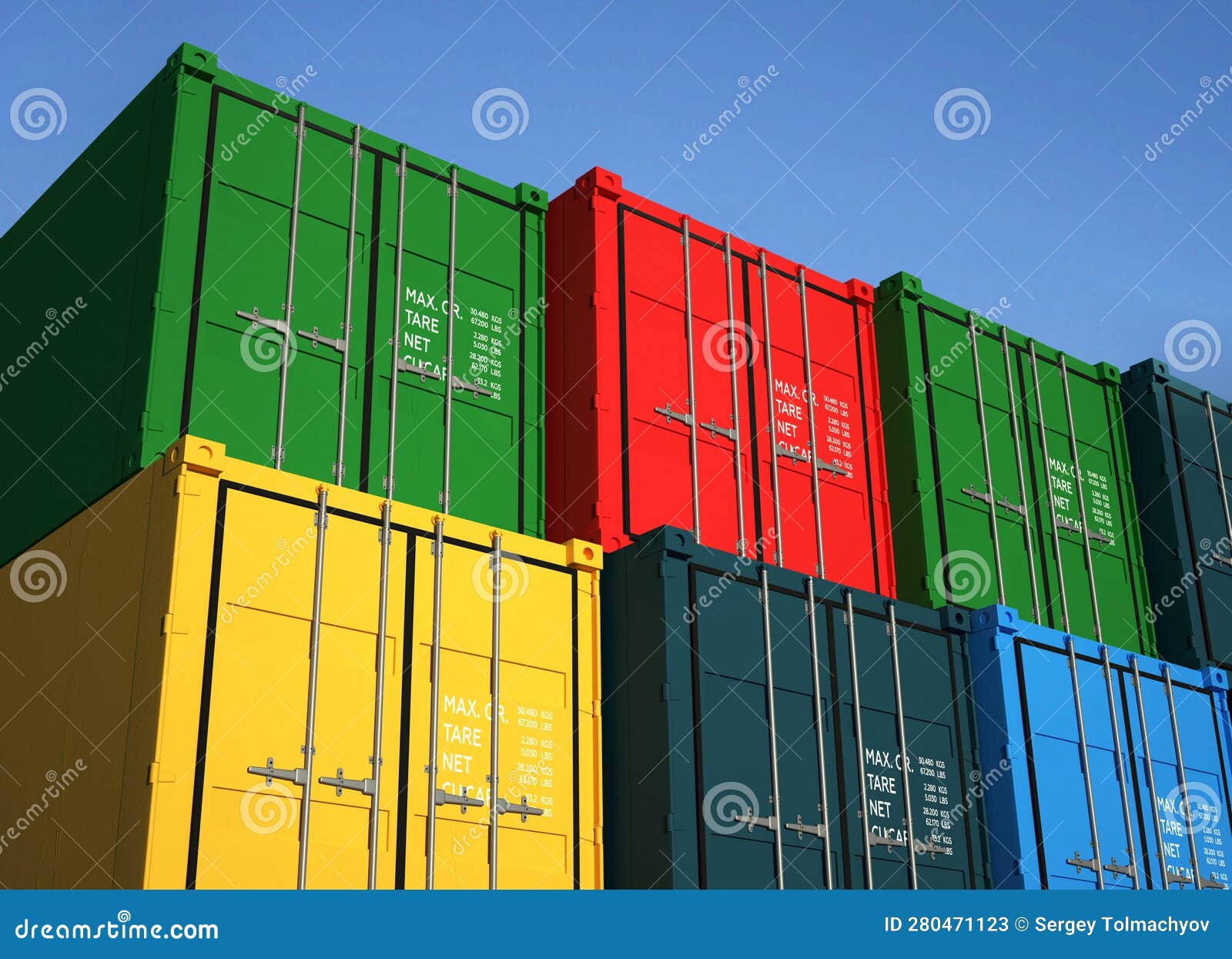 3d Rendering of Stacked Color Cargo Containers Stock Illustration ...