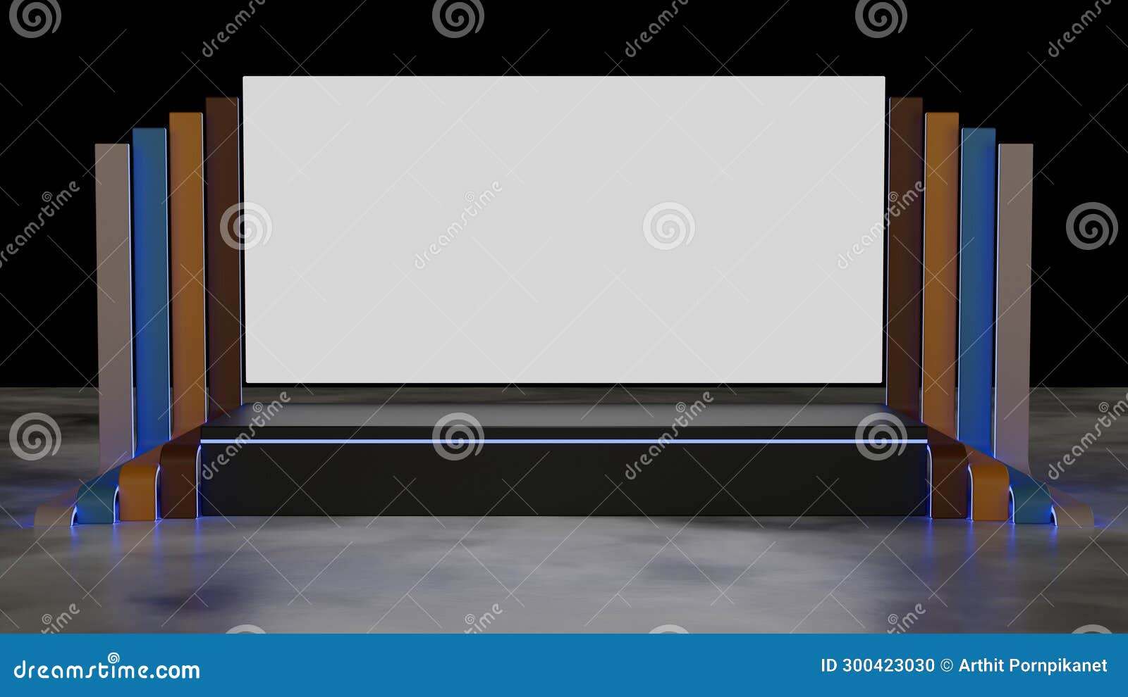 3D Rendering of Stage and Big Blank Screen Backdrop with a Color ...