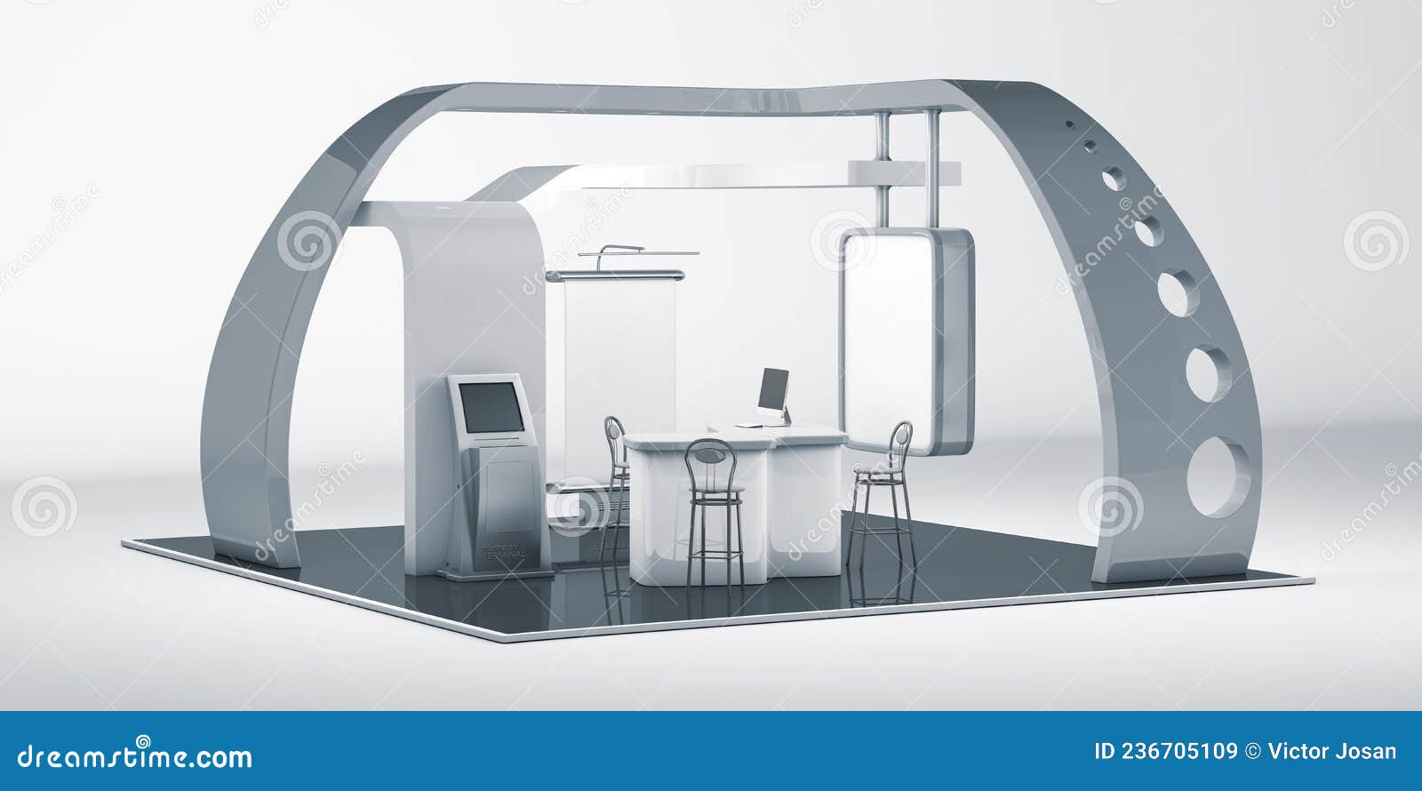 3d Rendering of Stand, Design with Table and Chair, Info Board, Roll Up ...
