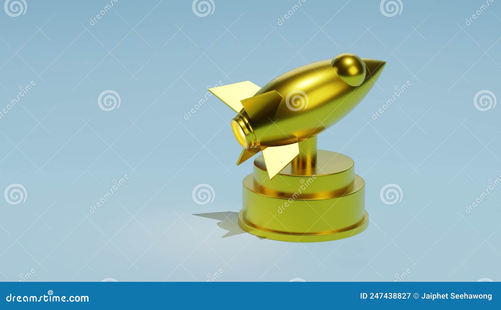 3D Rendering Startup Golden Rocket Jet Trophy 3D Illustration ...