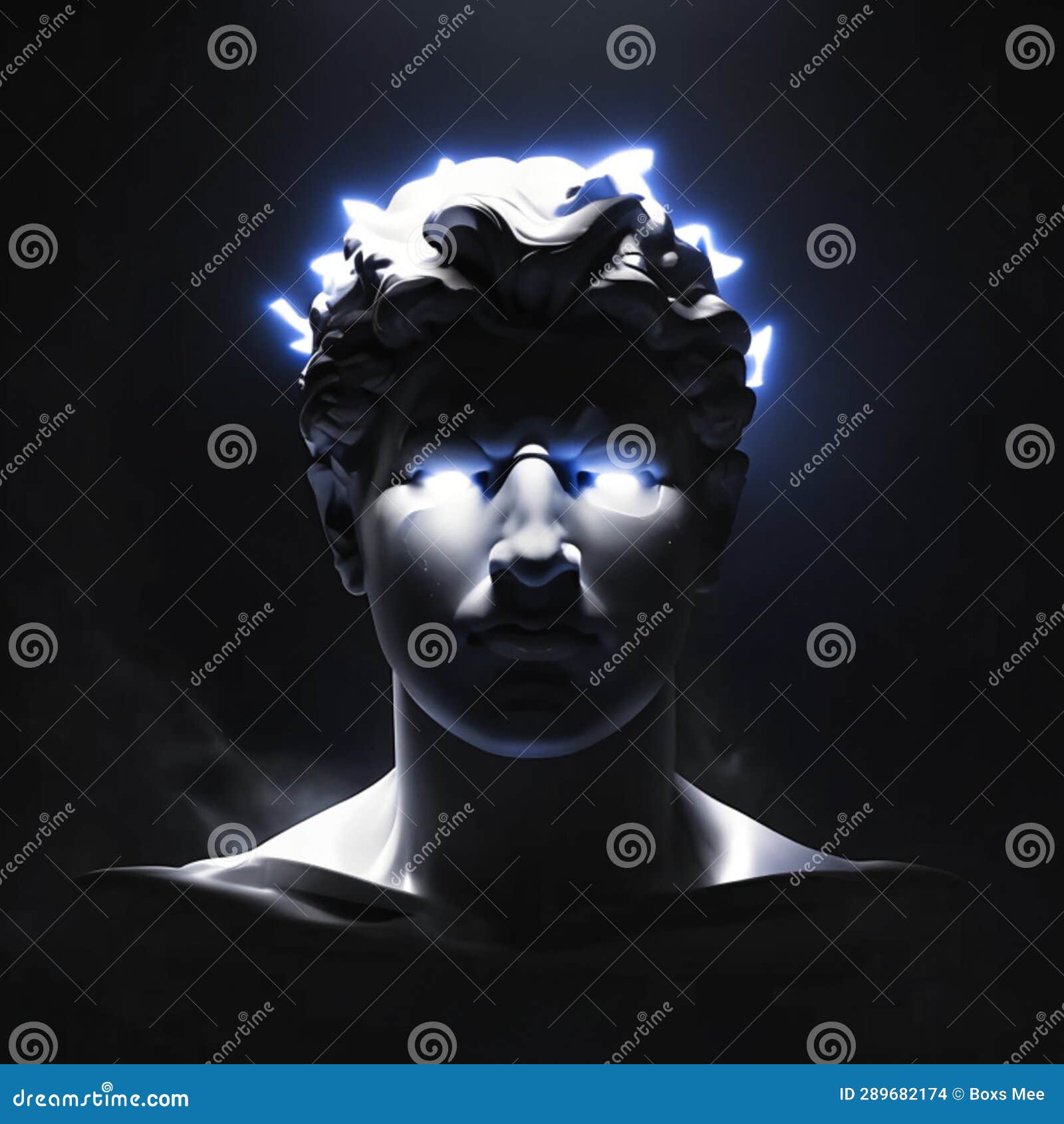 3d Rendering of a Statue in a Dark Room with Lights and Smoke ...