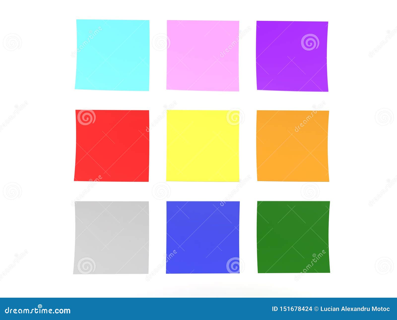 3D Rendering Sticky Post it Notes of Various Colors Stock Illustration ...