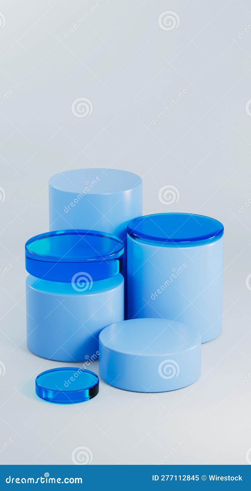 3D Rendering Still Life of Blue Plastic Cylindrical Containers Stacked ...