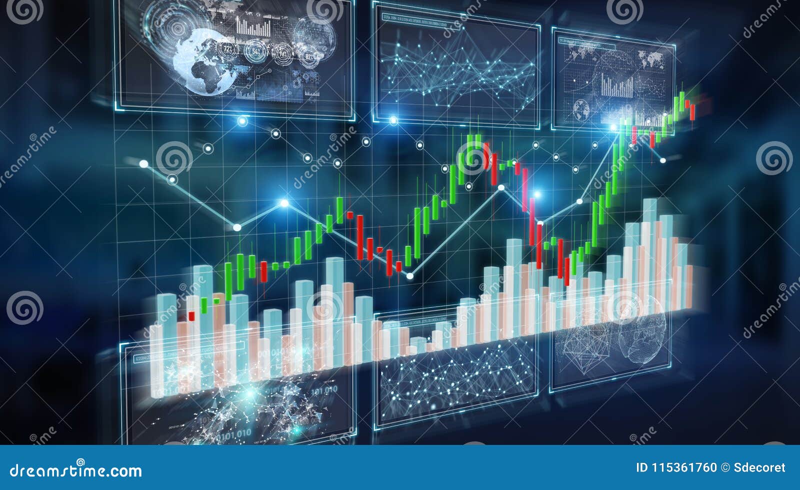 3D Rendering Stock Exchange Datas and Charts Illustration Stock ...