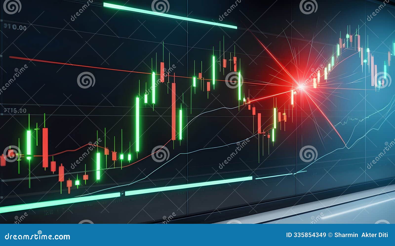 3D Rendering of Stock Market Graph and Candlestick Chart on Digital ...
