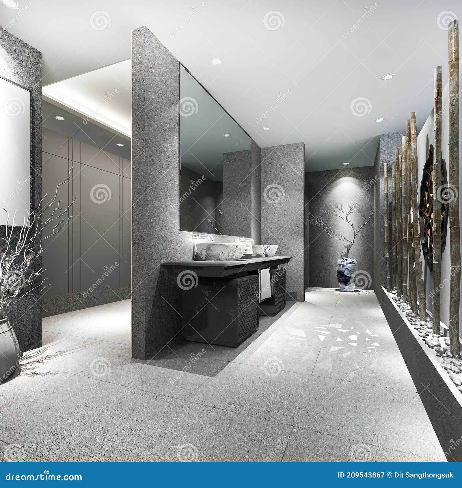 3d Rendering Stone and Modern Tile Public Toilet Stock Illustration ...