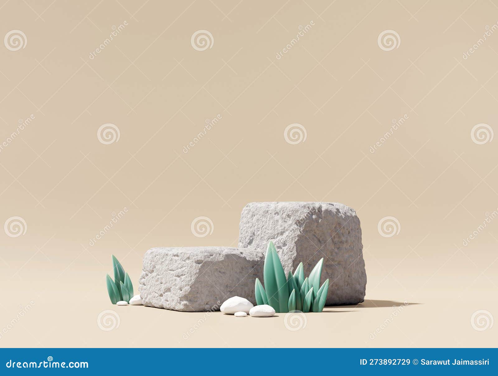 3D Rendering Stone Platform Podium Product Presentation with Grass ...