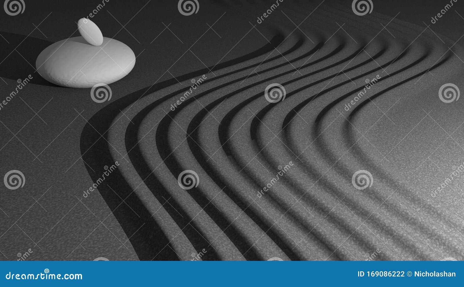3d Rendering of Stone on Raked Sand Zen Concept Stock Illustration ...