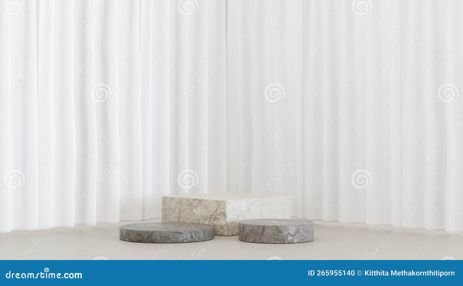 3D Rendering Stone Stand with White Curtain Background, White Cu Stock ...