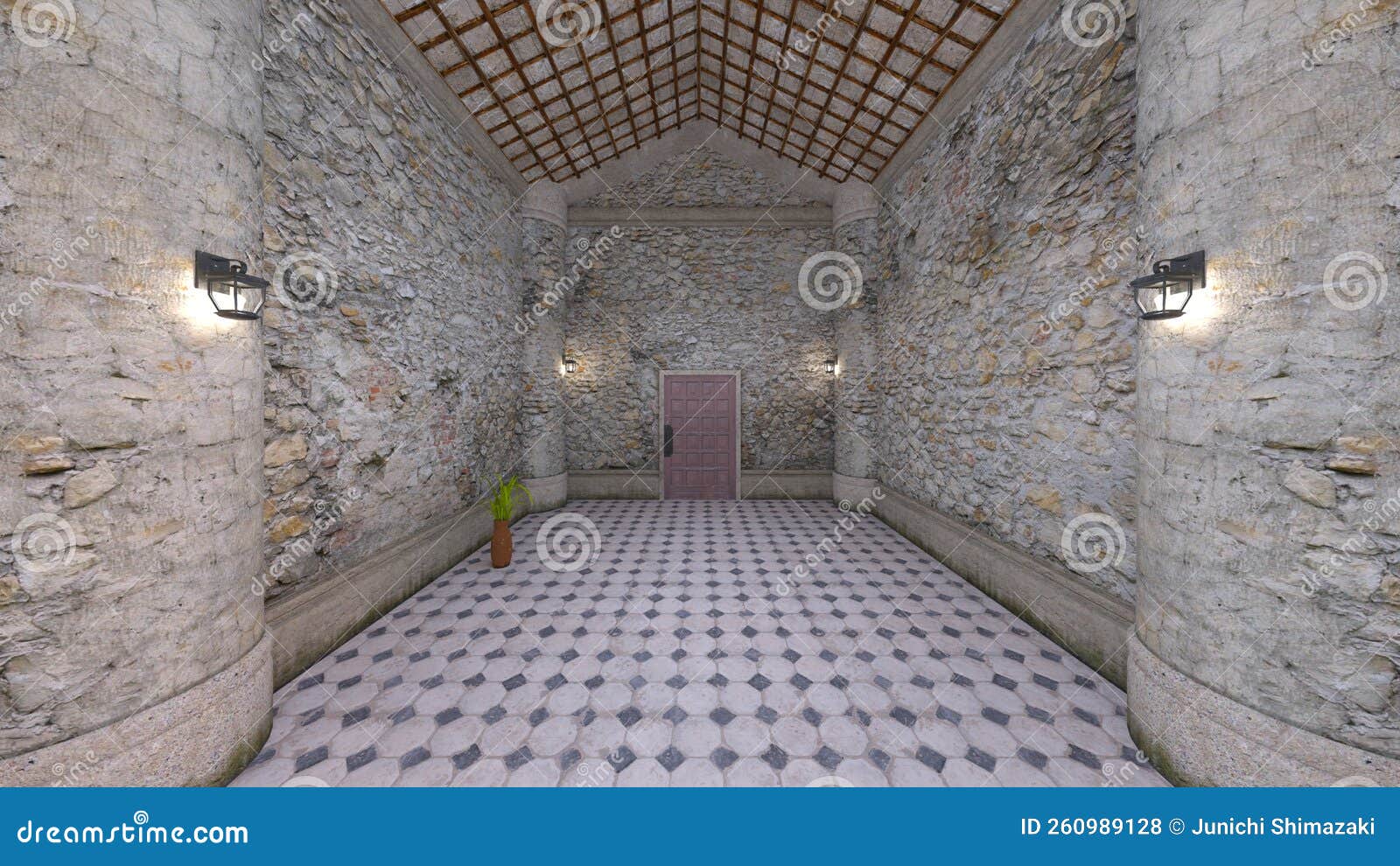 3D Rendering of the Stone Wall Corridor Stock Illustration ...