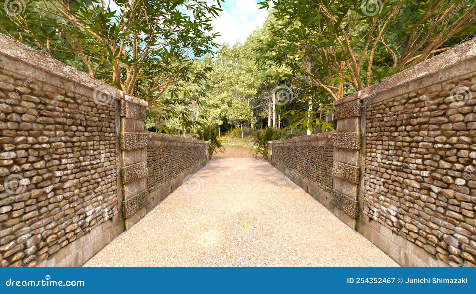 3D Rendering of the Stone Wall Pathway Stock Illustration ...