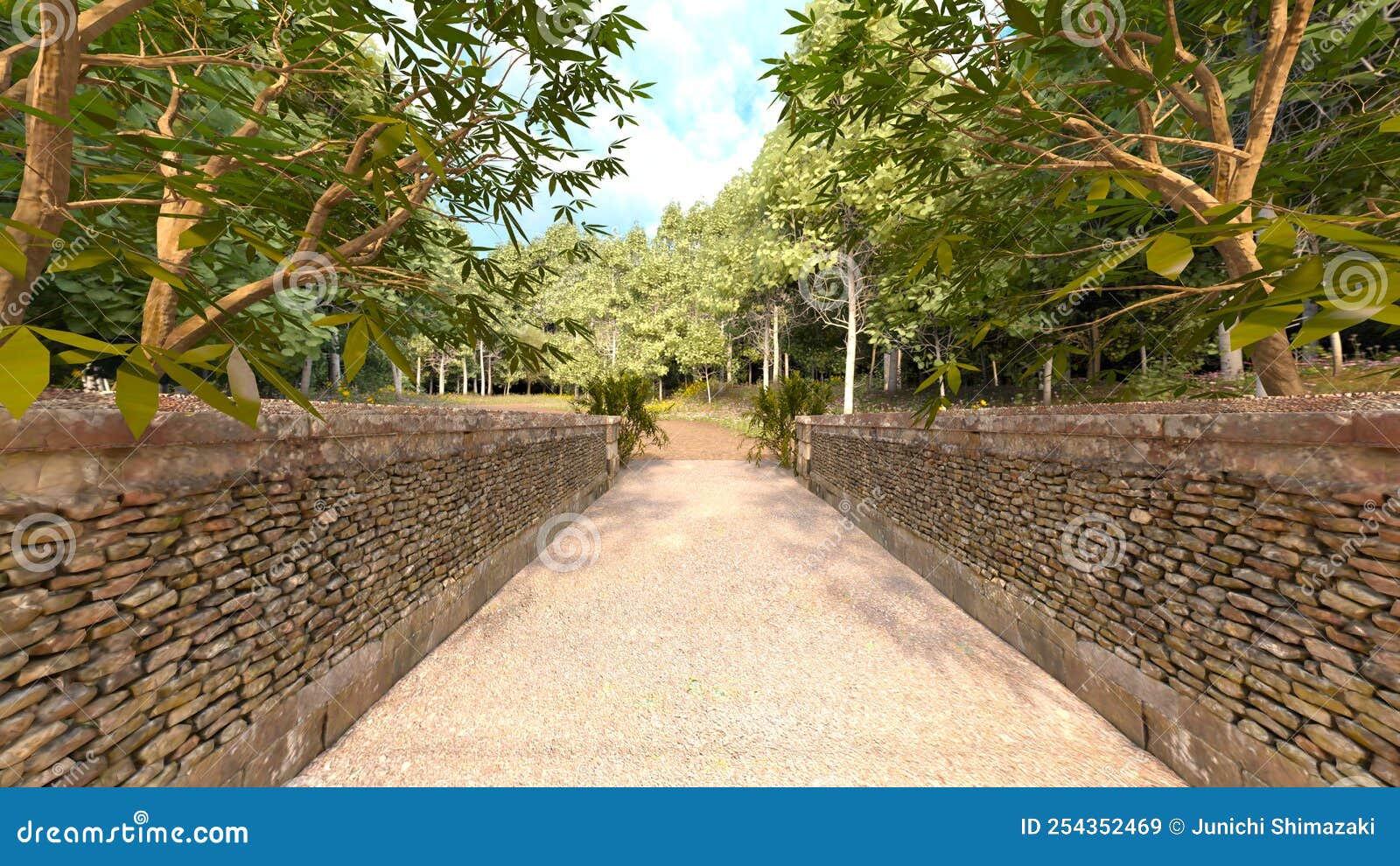 3D Rendering of the Stone Wall Pathway Stock Illustration ...
