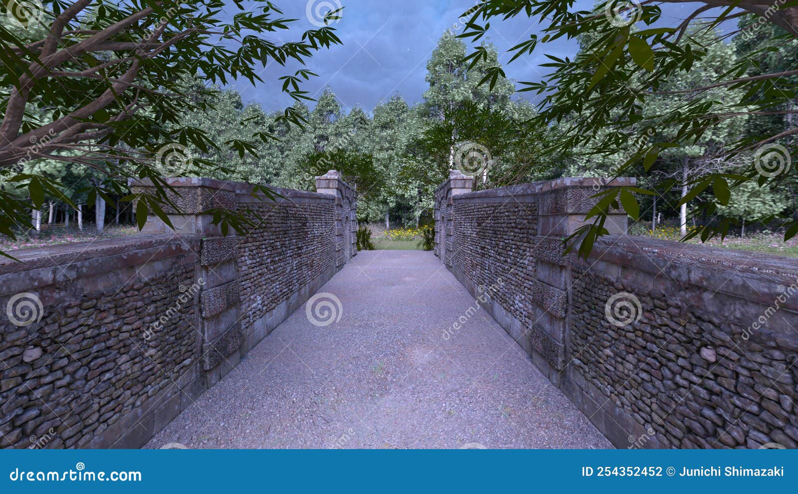 3D Rendering of the Stone Wall Pathway Stock Illustration ...