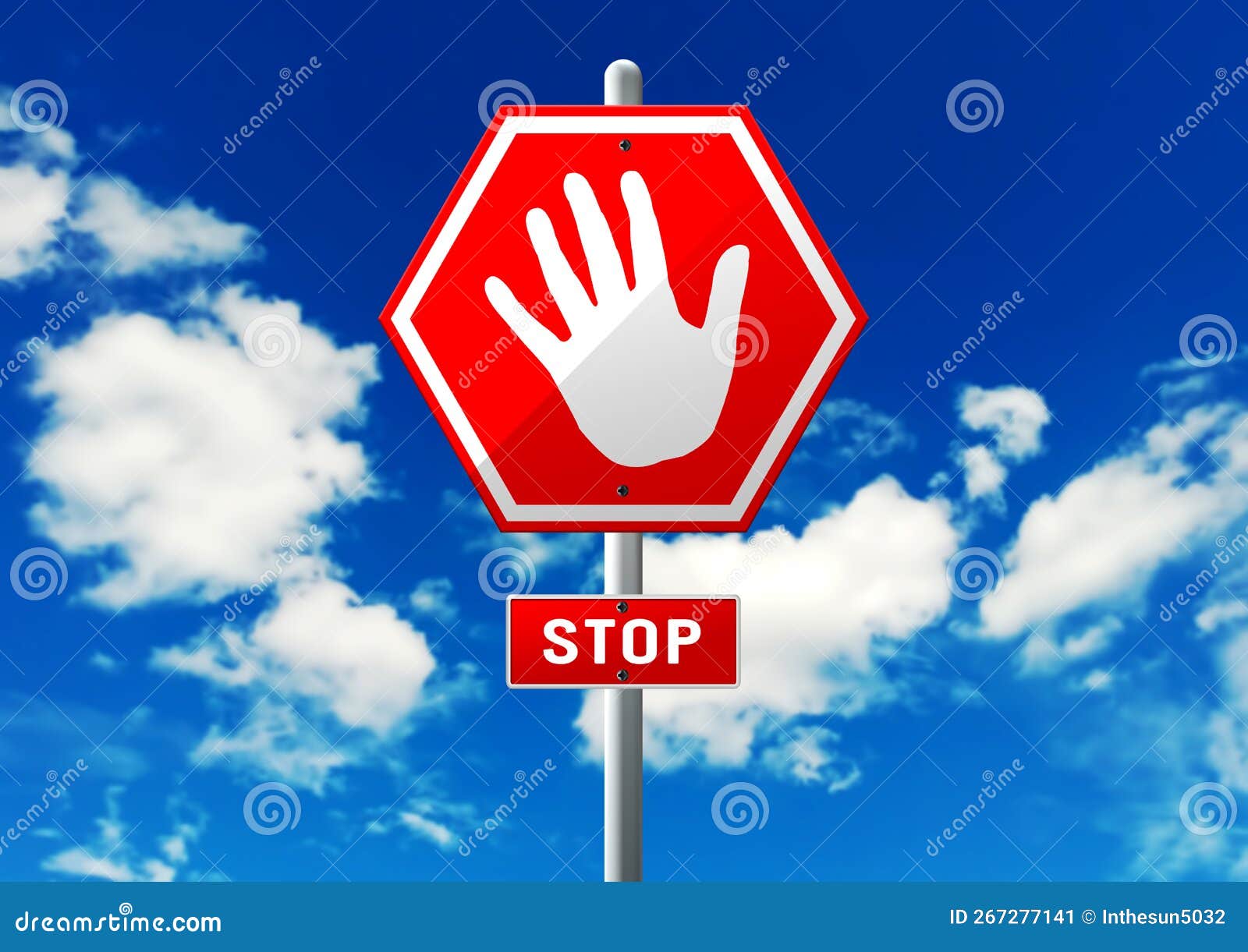 3d Rendering Stop Sign and Blue Sky Background Stock Illustration ...