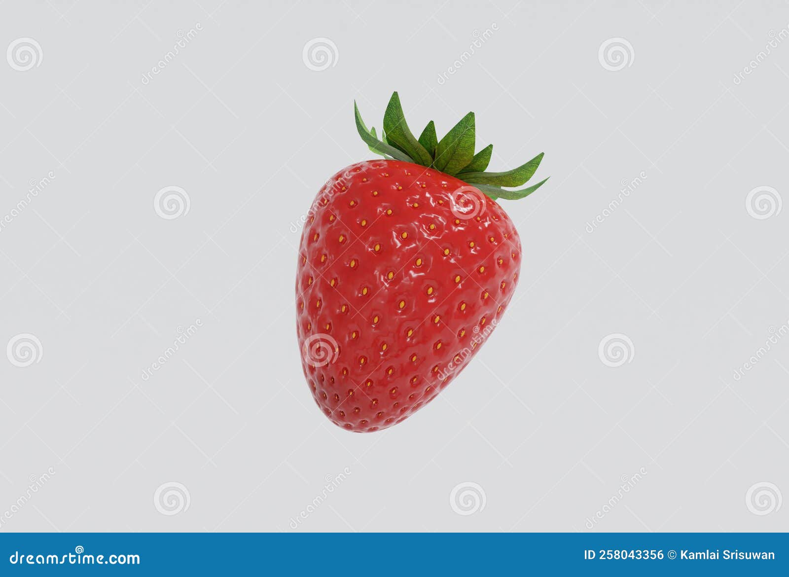 3D Rendering Strawberry with Leaf on White Background Stock ...