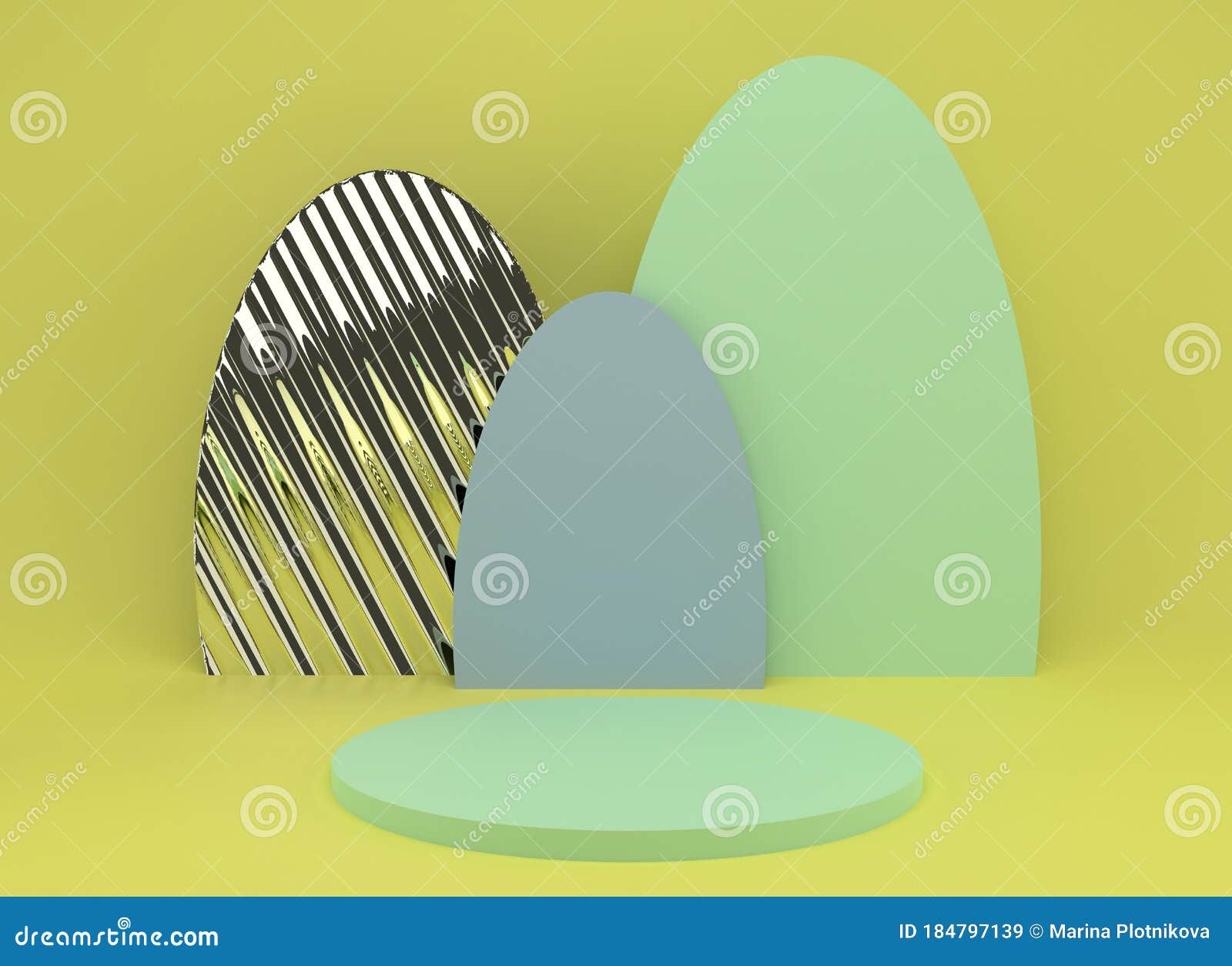 3d Rendering Studio with Geometric Shapes, Podium on the Floor ...