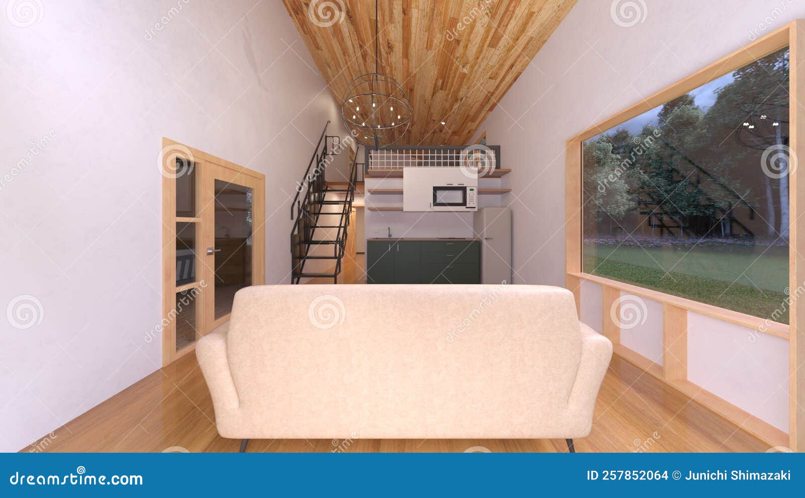 3D Rendering of the Studio with Loft Stock Illustration - Illustration ...