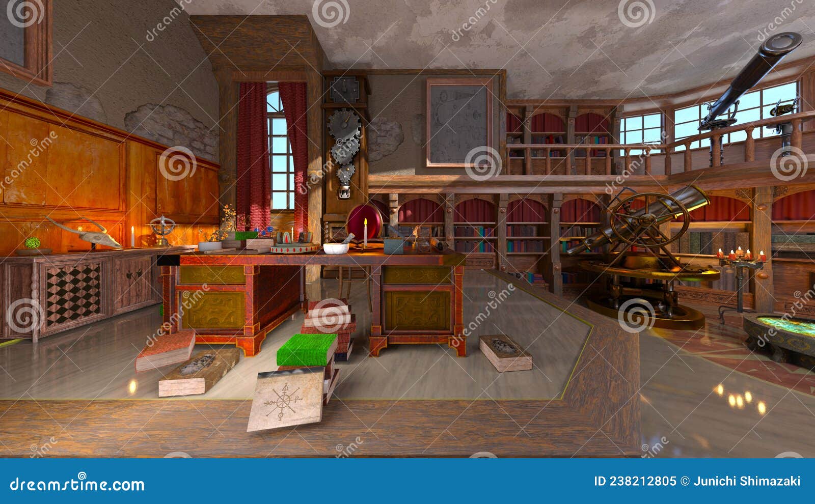 3D rendering of the study stock illustration. Illustration of library ...