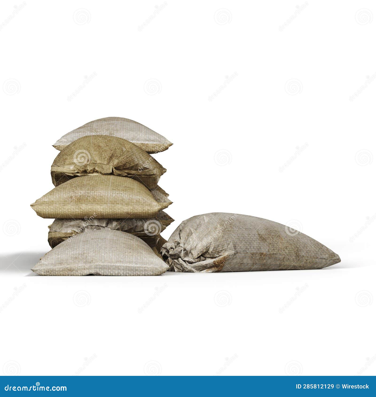 3D Rendering of Stuffed and Stacked Sacks Isolated on a White ...