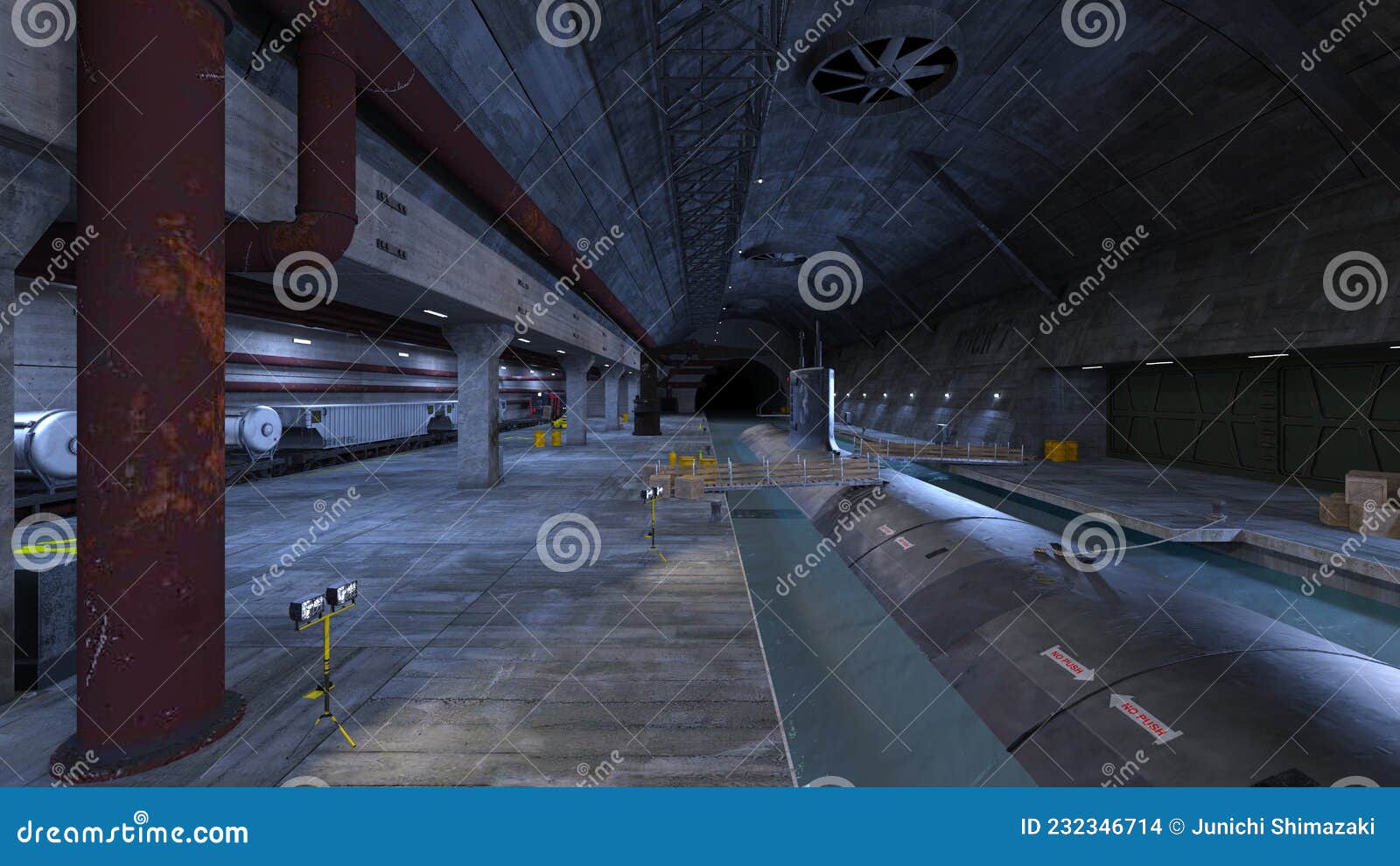 3D Rendering of the Submarine Dock Stock Illustration - Illustration of ...
