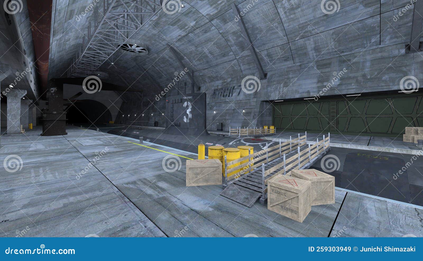 3D Rendering of the Submarine Dock Stock Illustration - Illustration of ...