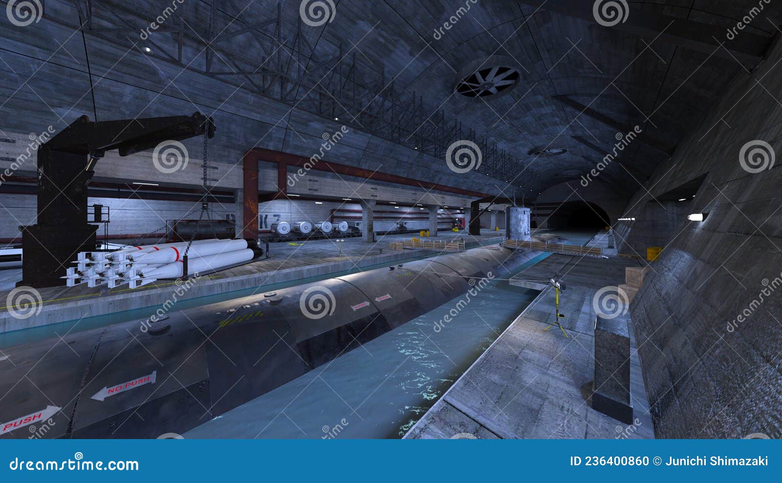 3D Rendering of the Submarine Dock Stock Illustration - Illustration of ...