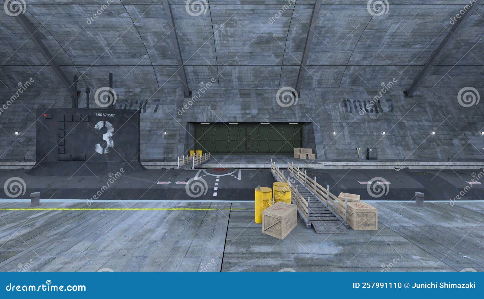 3D Rendering of the Submarine Dock Stock Illustration - Illustration of ...
