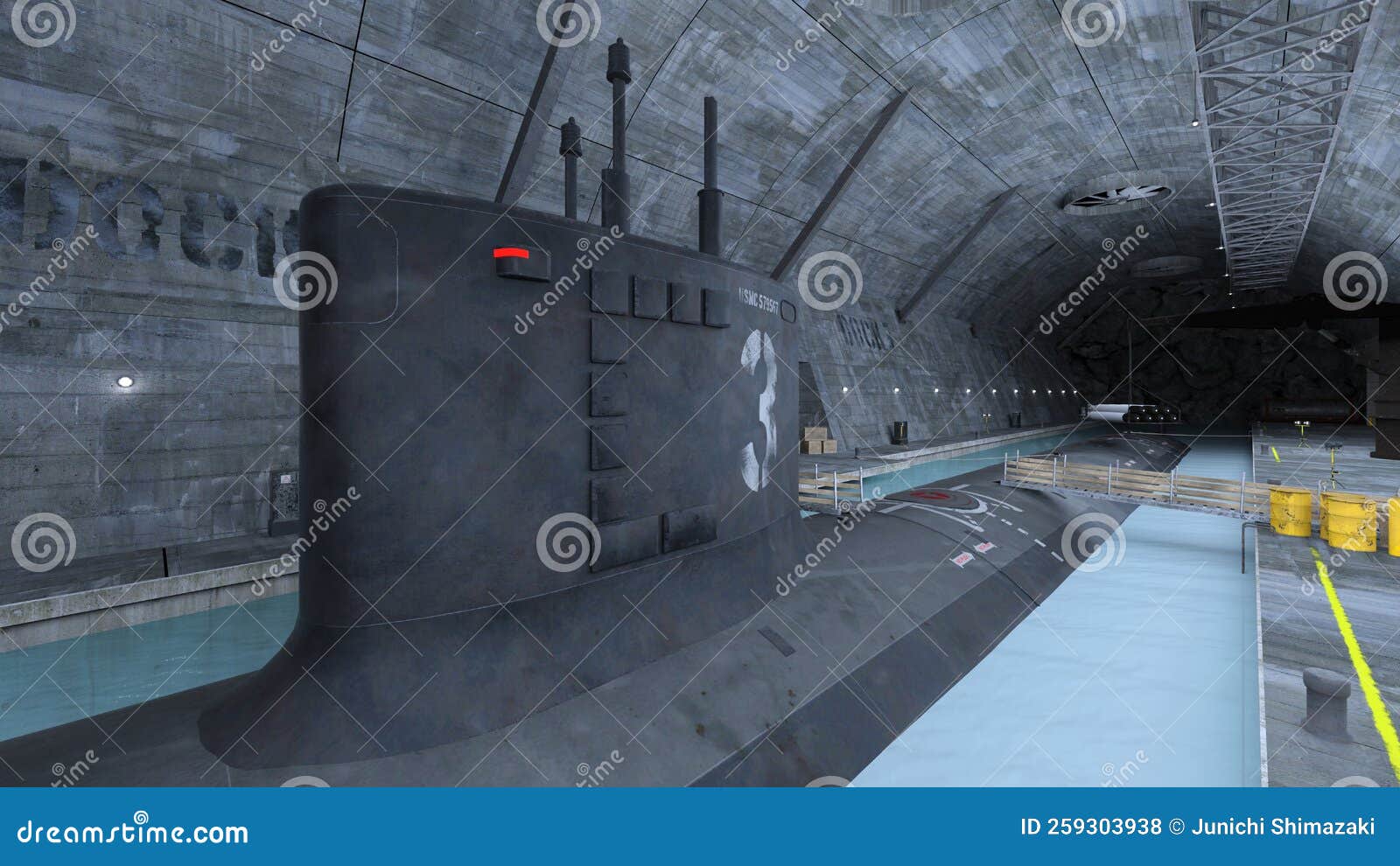 3D Rendering of the Submarine Dock Stock Illustration - Illustration of ...