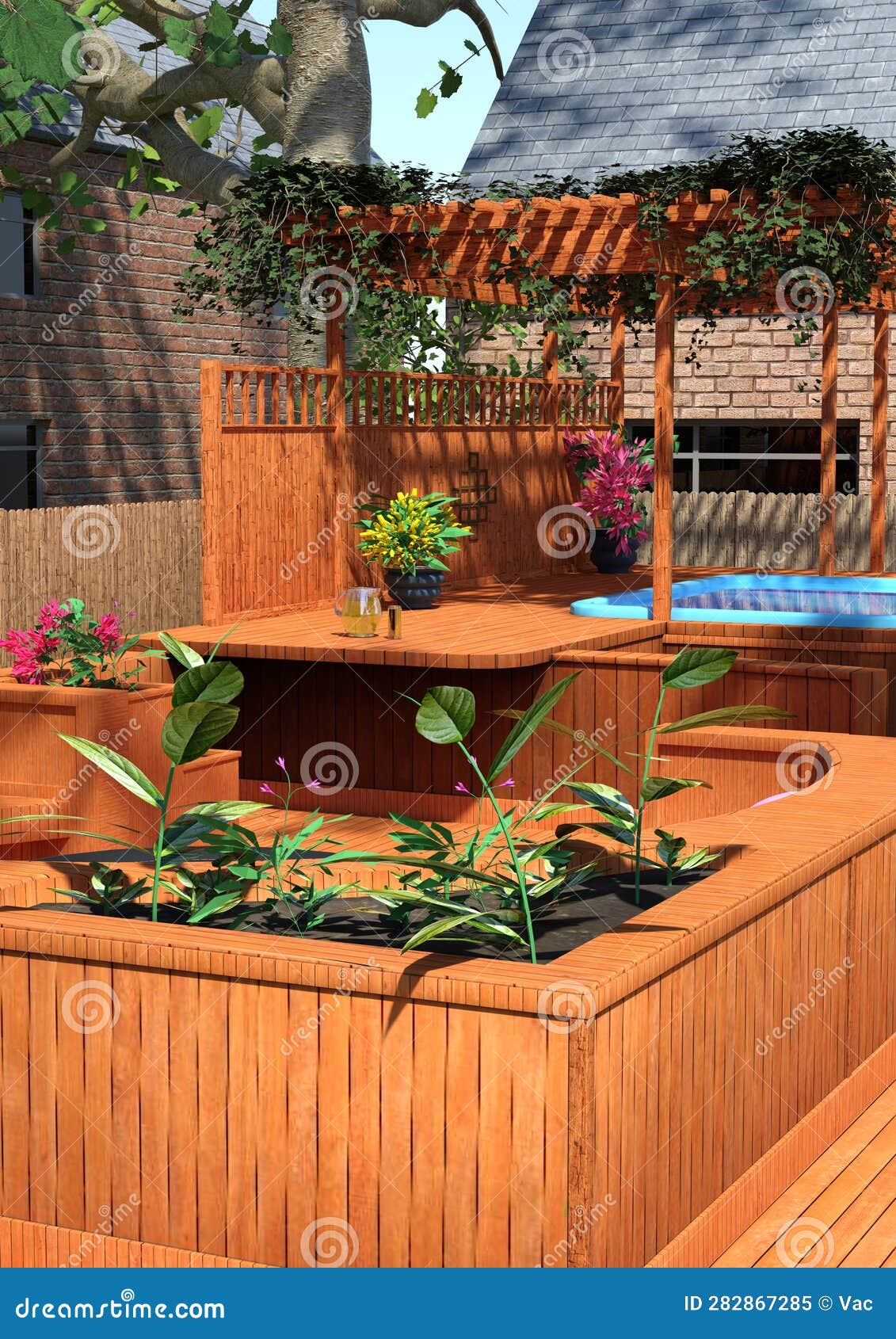 3D Rendering Jacuzzi Outdoor Scene Stock Illustration - Illustration of ...