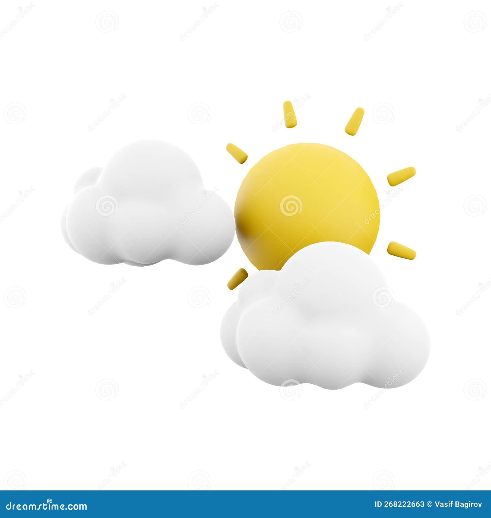 3d Rendering Sun Covered by Clouds Icon. 3d Render Cloudy Weather with ...
