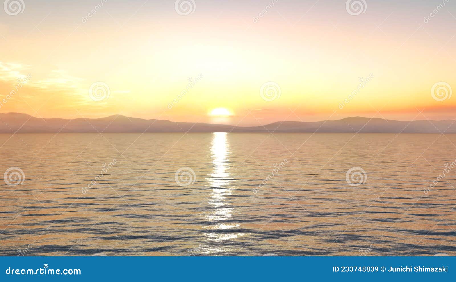 3D Rendering of the Sunrise Stock Illustration - Illustration of waves ...