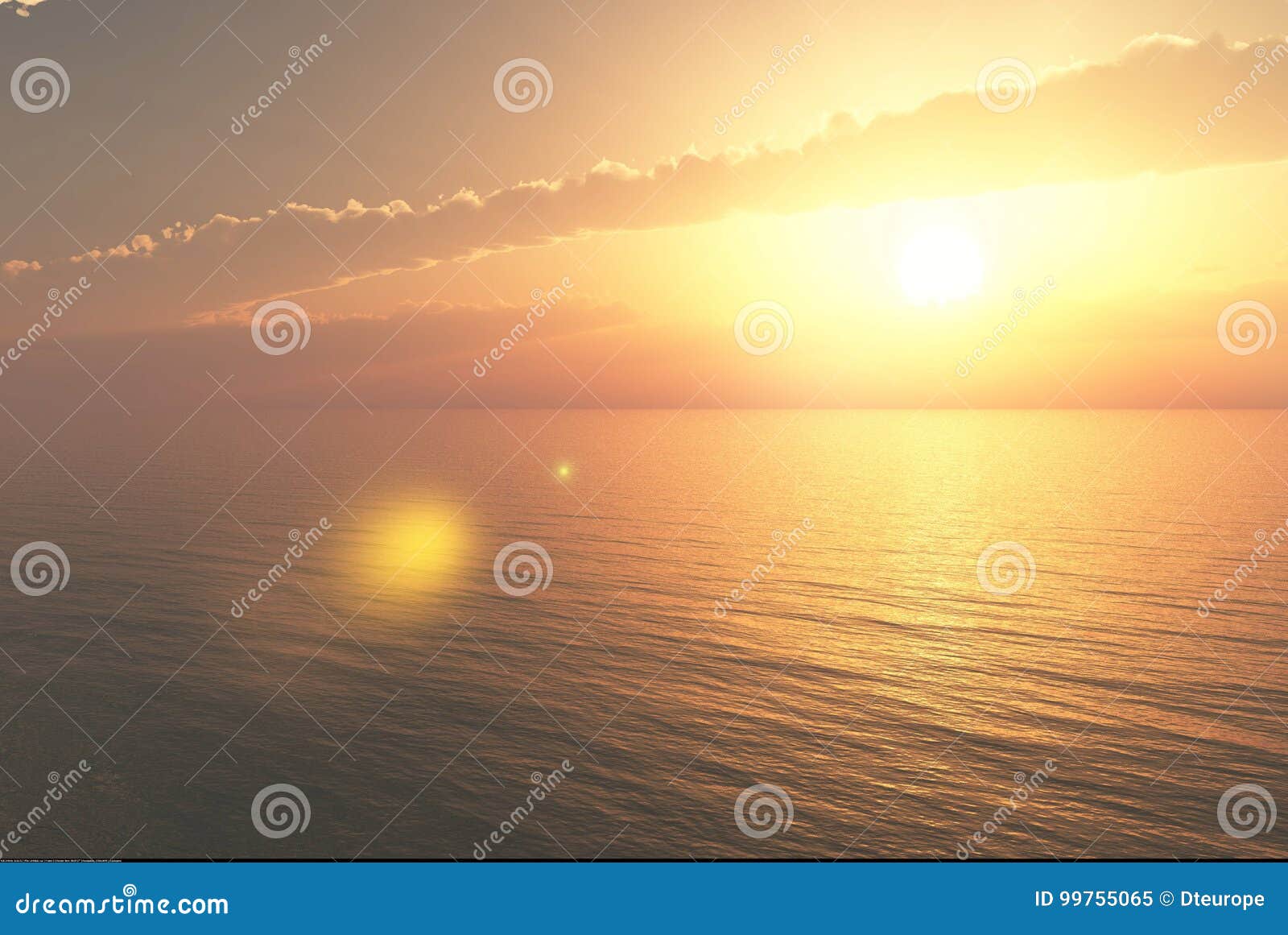 3D Rendering from a Sunset at the Ocean with Some Lens Flares in the ...