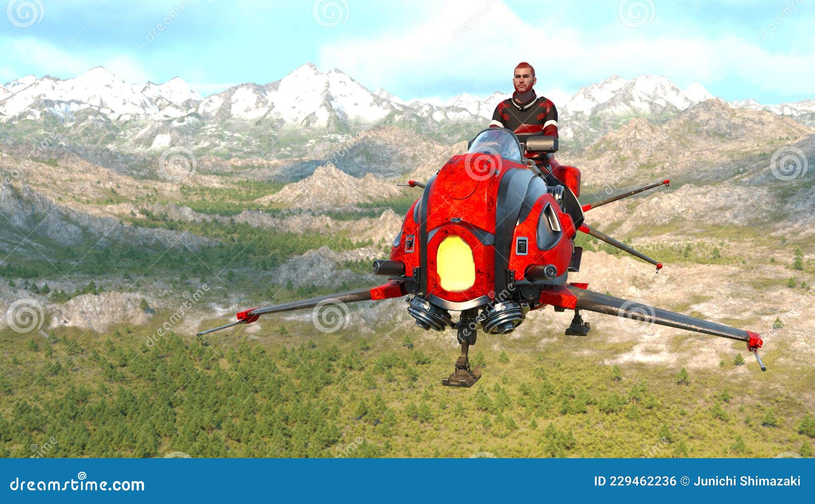 3D Rendering of a Super Hero on the Flying Machine Stock Illustration ...