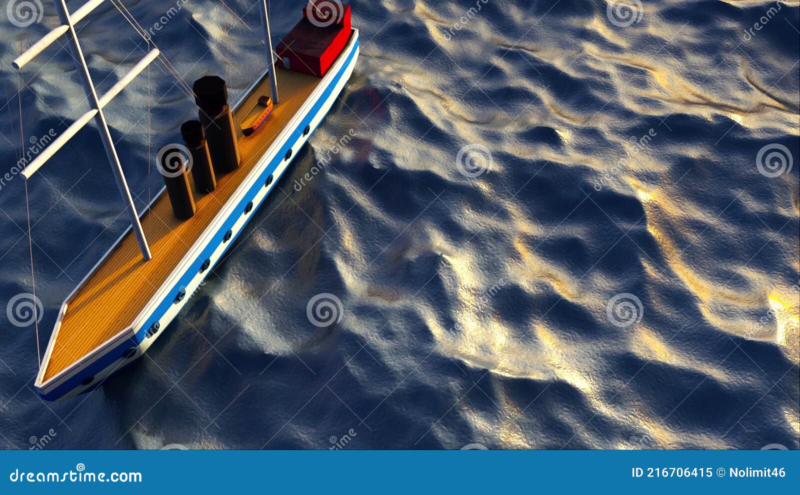 3d Rendering of a Surface Boat in the Sea. Computer Generated Marine ...