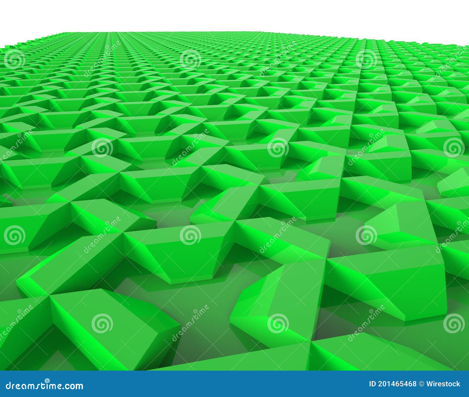 3D Rendering of a Surface Covered in Green Trapeze Geometric Shapes ...