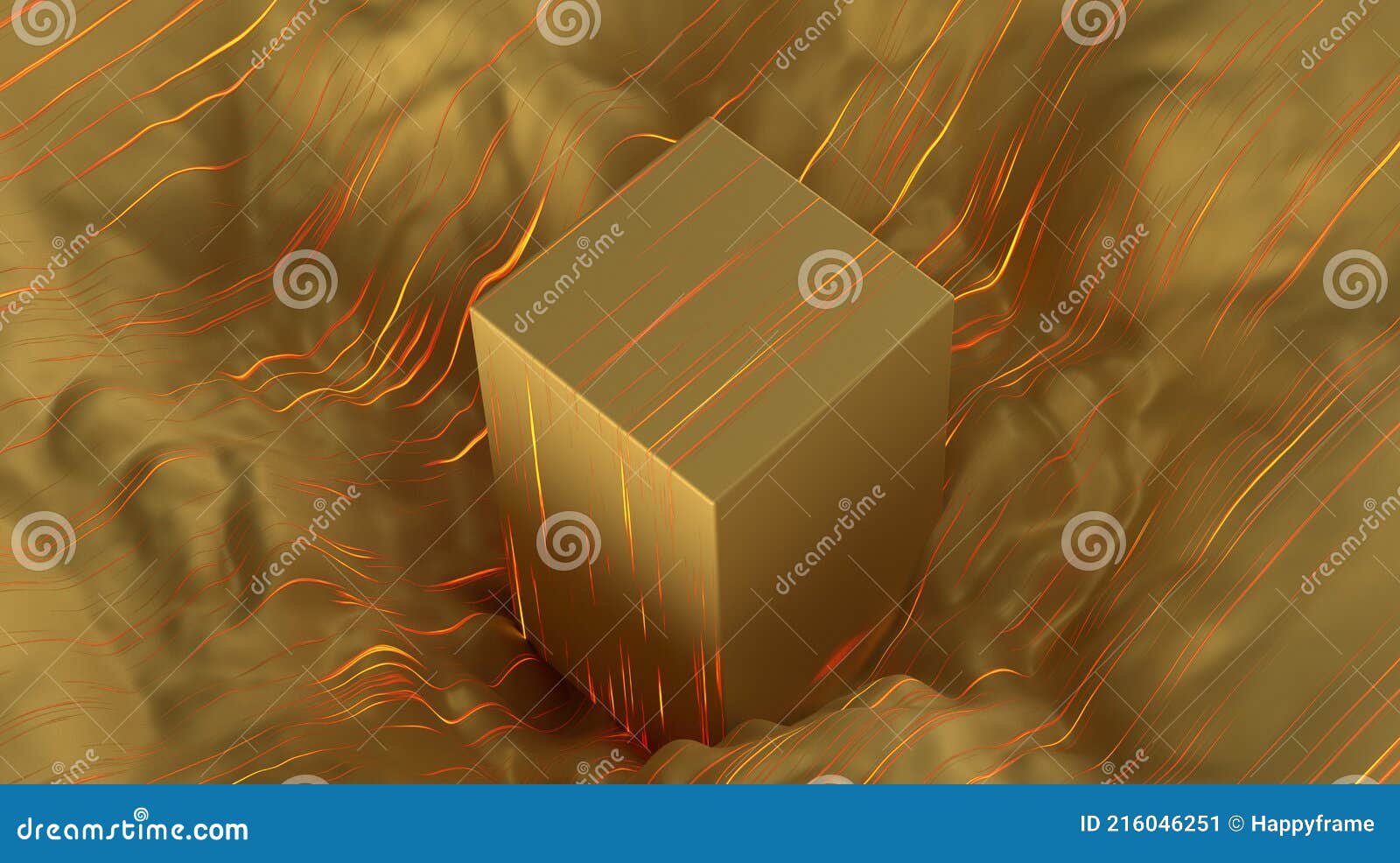 3d Rendering of a Surface with Gold Metal Cube Stock Illustration ...