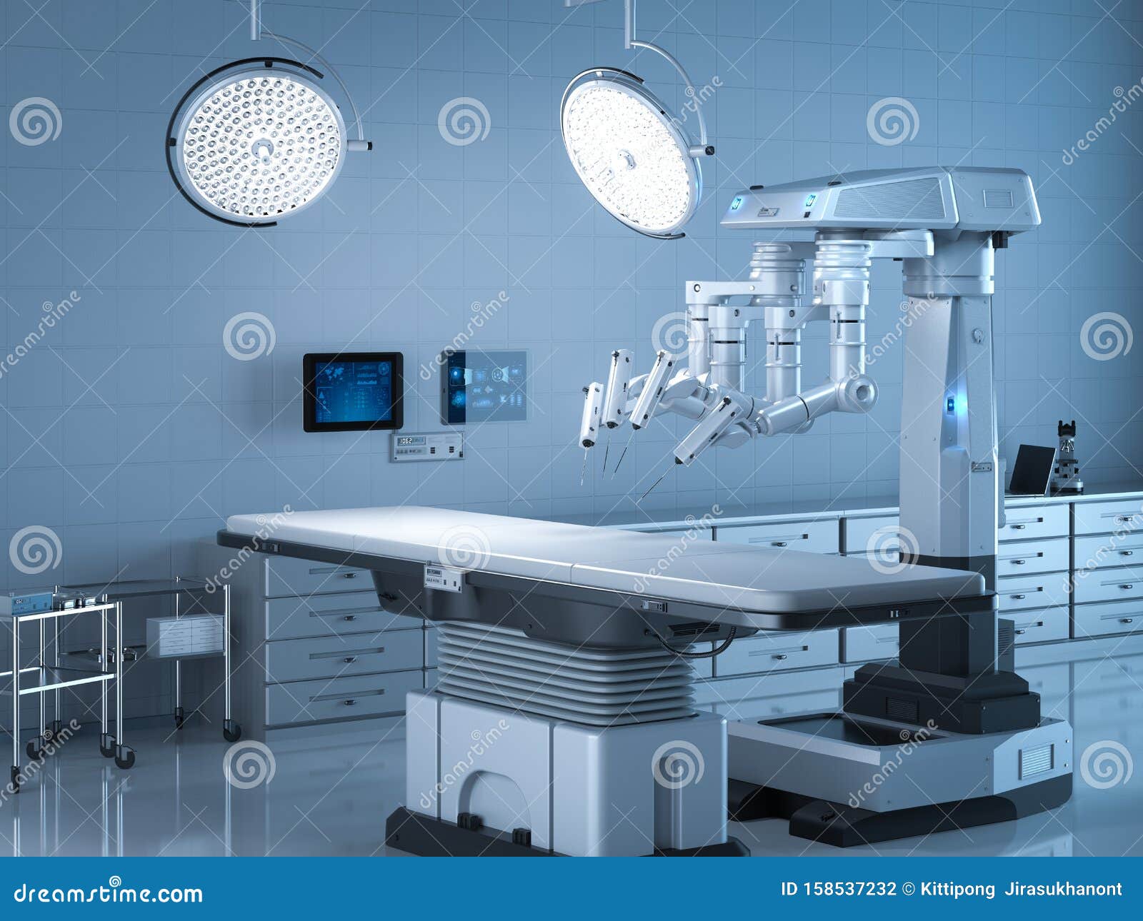Surgery Room with Robotic Surgery Stock Illustration - Illustration of ...
