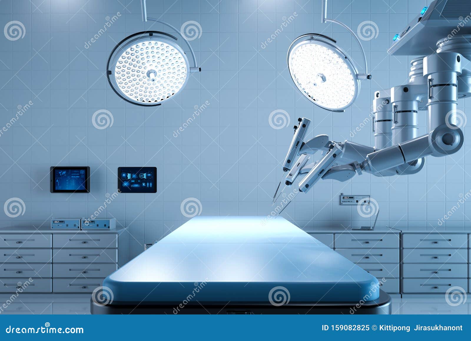 Surgery Room with Robotic Surgery Stock Illustration - Illustration of ...