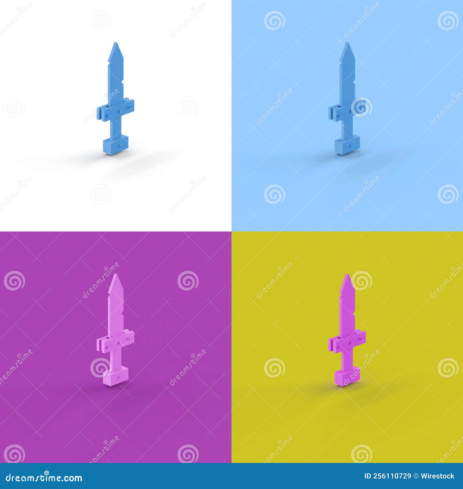 3D Rendering of Sword Isolated in Different Colors Stock Illustration ...