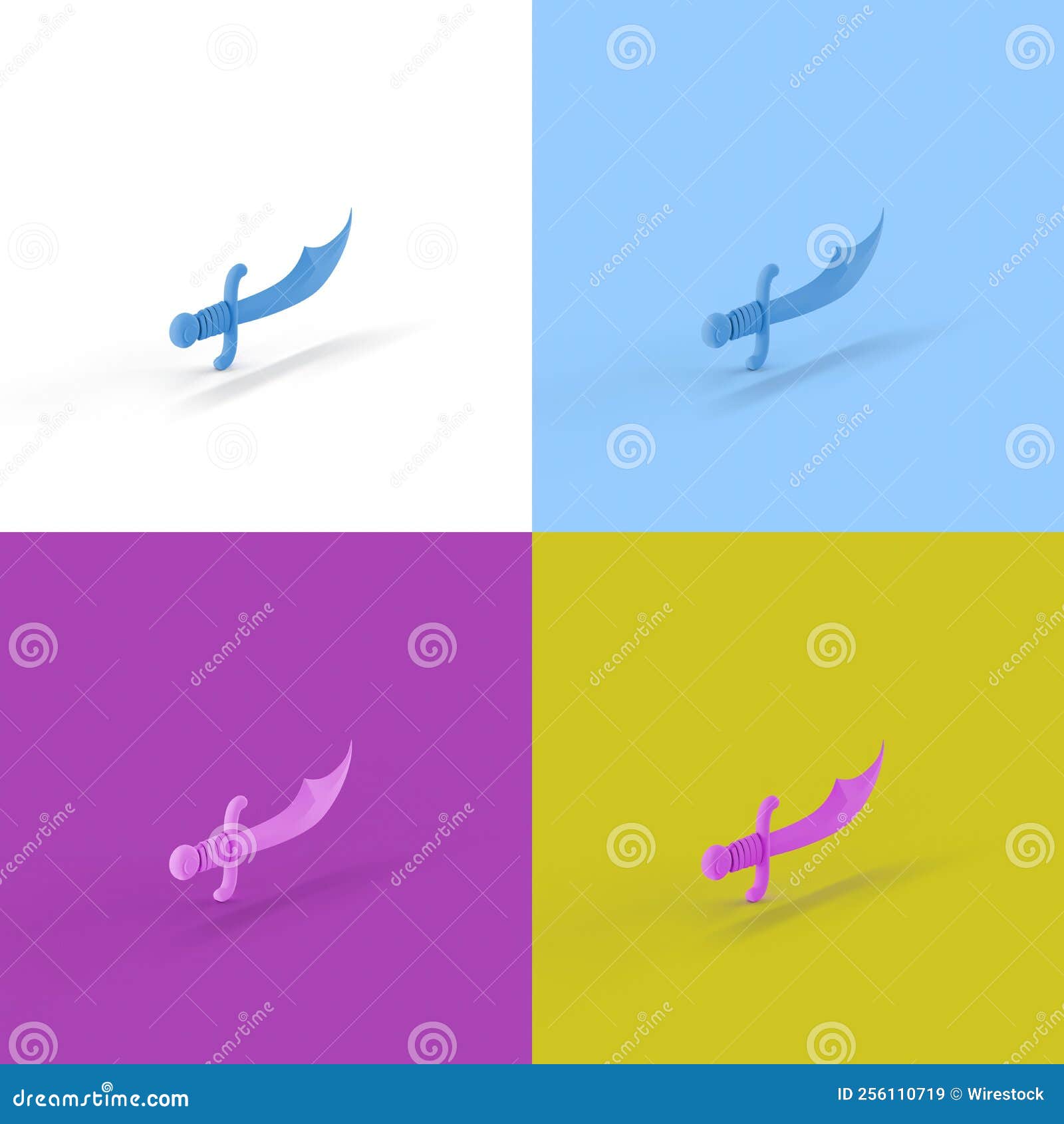 3D Rendering of Sword Isolated in Different Colors Stock Illustration ...