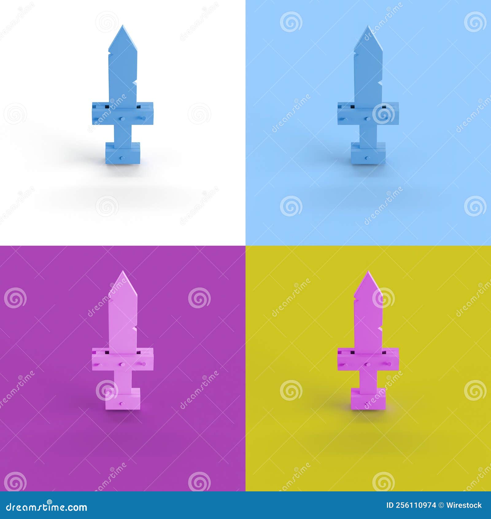 3D Rendering of Sword Isolated in Different Colors Stock Illustration ...
