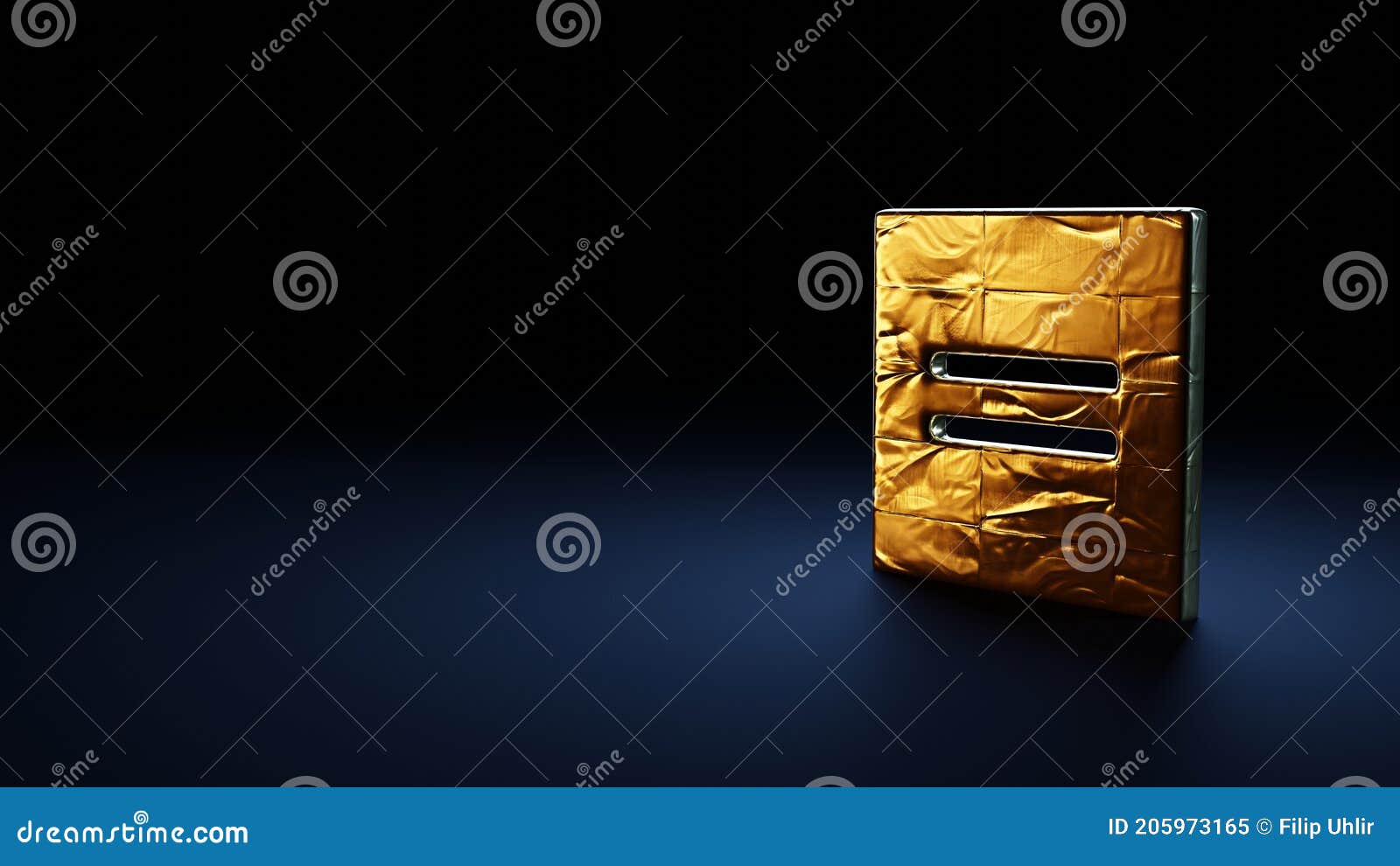 3d Rendering Symbol of Equal Wrapped in Gold Foil on Dark Blue ...