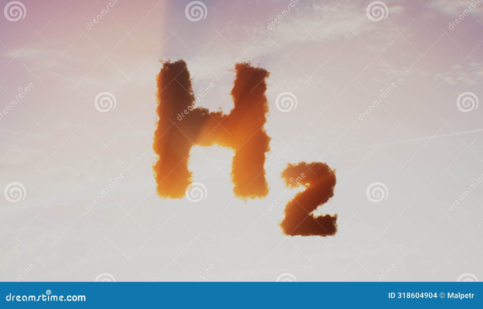 3D Rendering of the Symbol H2 Formed by Clouds at Sunset, Representing ...